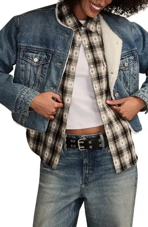 Lucky Brand Collarless Crop Denim Trucker Jacket