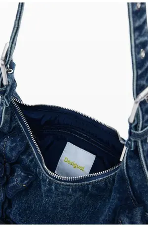 Desigual Floral Appliqué Denim Shoulder Bag