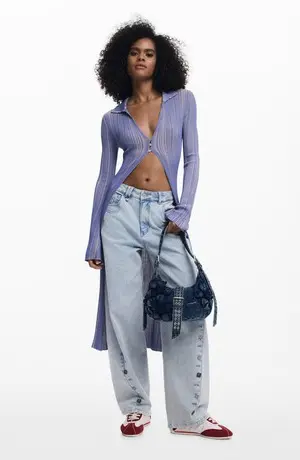 Desigual Floral Appliqué Denim Shoulder Bag