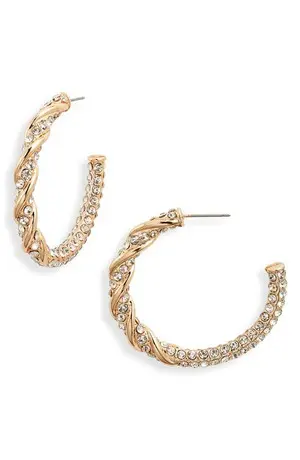 OPEN EDIT Crystal Pavé Hoop Earrings - Clear- Gold