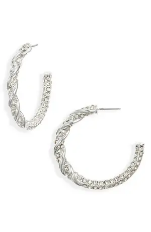 OPEN EDIT Crystal Pavé Hoop Earrings - Clear- Silver