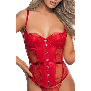 ROMA CONFIDENTIAL Essentials Satin Trim Lace Bustier Red