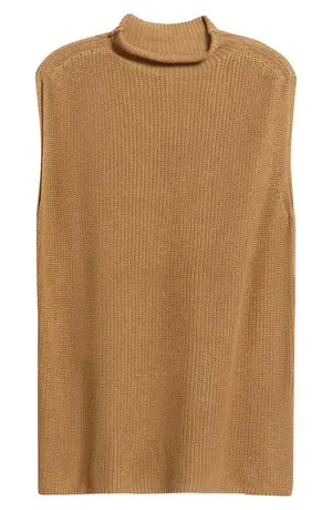 CLOTH & STONE Mock Neck Sleeveless Vest - Golden Camel