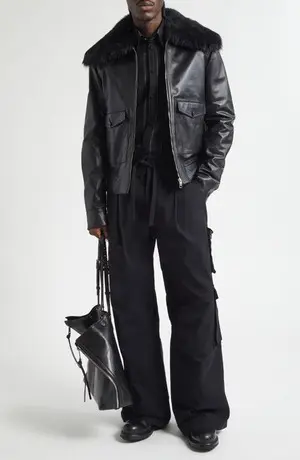 Dolce & Gabbana Leather Jacket With Genuine Shearling Collar - Nero