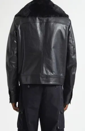 Dolce & Gabbana Leather Jacket With Genuine Shearling Collar - Nero