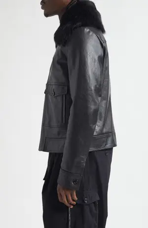 Dolce & Gabbana Leather Jacket With Genuine Shearling Collar - Nero