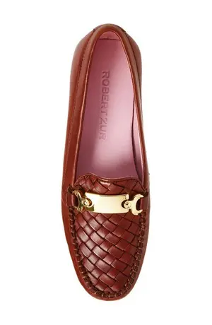 Robert Zur Driving Loafer With Gold Bar Detail - Luggage