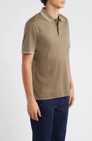 BOSS Parlay Tipped Cotton Polo - Open Brown