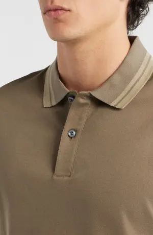 BOSS Parlay Tipped Cotton Polo - Open Brown