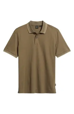 BOSS Parlay Tipped Cotton Polo - Open Brown