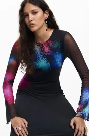 Desigual Long Sleeve Mesh Dress