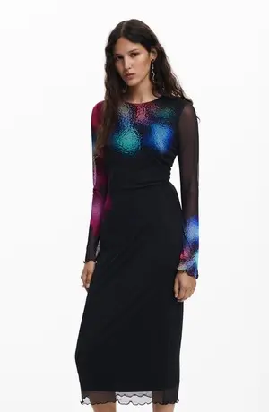 Desigual Long Sleeve Mesh Dress