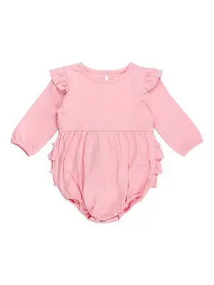 RUFFLEBUTTS Long Sleeve Flutter Bubble Romper - Pink