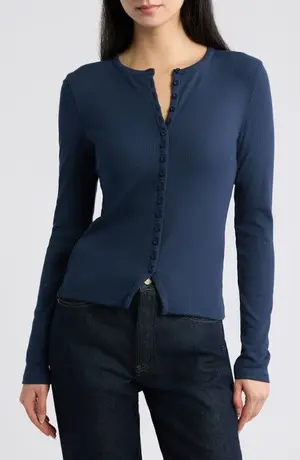 FRAME The Rib Splay Stretch Modal Cardigan Navy