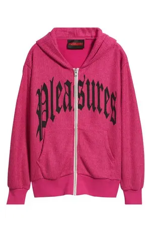 PLEASURES Twitch Graphic Waffle Knit Zip Hoodie - Pink
