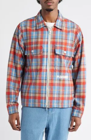 PLEASURES Folklore Plaid Brushed Wool Blend Zip-up Jacket