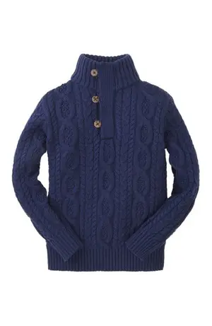 HOPE & HENRY Organic Cable Knit Sweater With Faux Leather Buttons - Navy