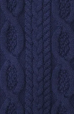 HOPE & HENRY Organic Cable Knit Sweater With Faux Leather Buttons - Navy