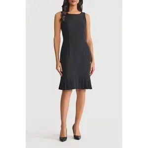 KASPER Pleat Hem Sleeveless Sheath Dress - Black