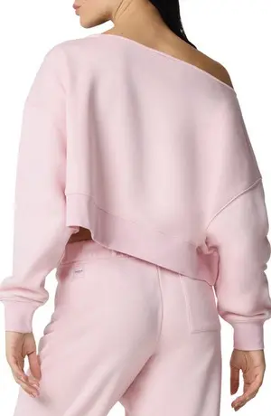 FLORENCE BY MILLS Crystal Bow Off The Shoulder Crop Sweatshirt - Ballet Slipper