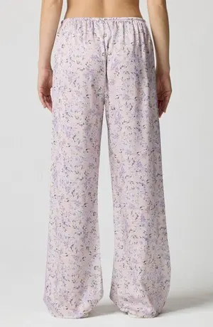 FLORENCE BY MILLS Drawstring Waist Satin Pajama Pants - Lavender Bouquet