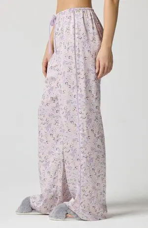 FLORENCE BY MILLS Drawstring Waist Satin Pajama Pants - Lavender Bouquet