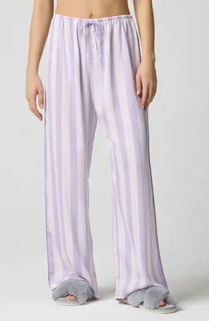 FLORENCE BY MILLS Drawstring Waist Satin Pajama Pants - Millie Lavender Stripe