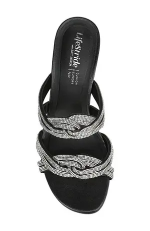 LIFESTRIDE Crystal Embellished Slide Sandals - Black