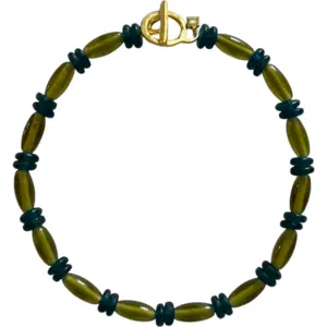SCCOLLECTION Joy Beaded Choker Necklace - Olive Green And Dark Blue