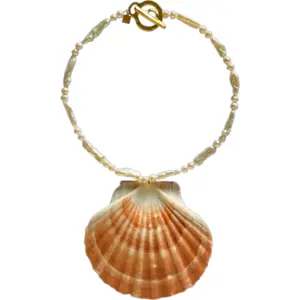 SCCOLLECTION Calico Shell Necklace - Orange And Pearl
