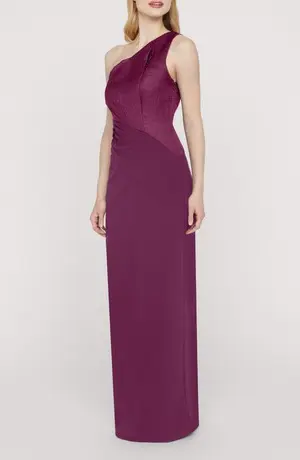 Js Collections Ingrid One-shoulder Mixed Media Gown