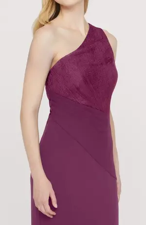 Js Collections Ingrid One-shoulder Mixed Media Gown