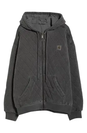 Carhartt Work In Progress Vista Quilted Hooded Jacket - Black Garment Dyed