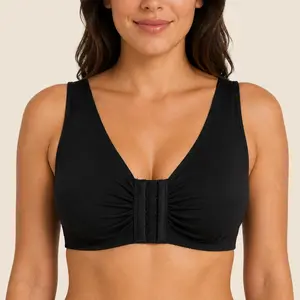 MEADOW Ease Cotton Front Closure Bra For Mastectomy - Black