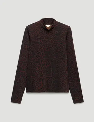 HUSH Printed Long Sleeve Top - Natural Leopard Brown