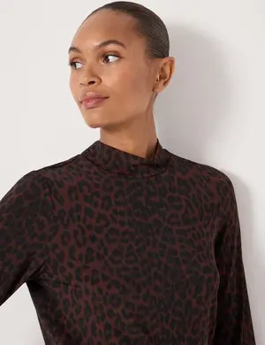 HUSH Printed Long Sleeve Top - Natural Leopard Brown