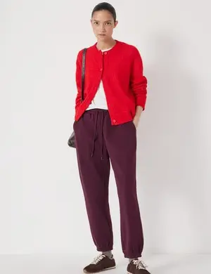 HUSH Crew Neck Boxy Wool Blend Cardigan - Fiery Red