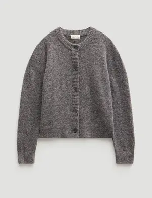 HUSH Crew Neck Boxy Wool Blend Cardigan - Mid Grey Marl