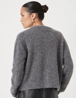 HUSH Crew Neck Boxy Wool Blend Cardigan - Mid Grey Marl