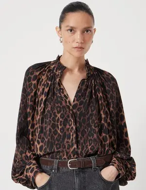 HUSH Fleur Floaty Chiffon Blouse - Natural Leopard Brown
