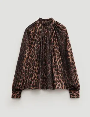 HUSH Fleur Floaty Chiffon Blouse - Natural Leopard Brown