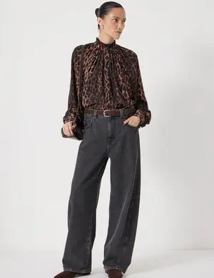 HUSH Fleur Floaty Chiffon Blouse - Natural Leopard Brown