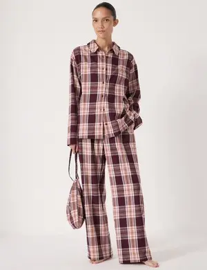 HUSH Cotton Check Print Pajamas - Burgundy Red
