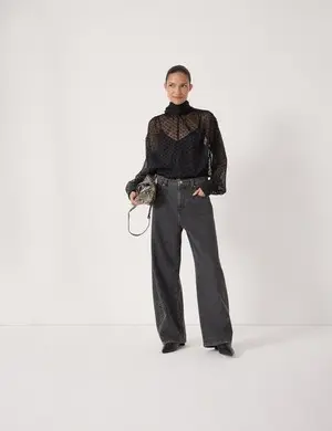 HUSH Tie Neck Flocked Spot Blouse