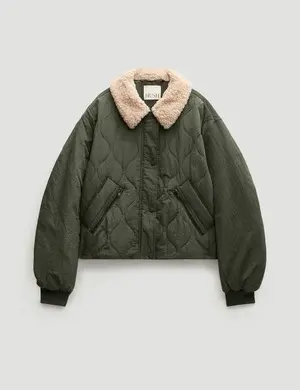 HUSH Teddy Collar Quilted Bomber