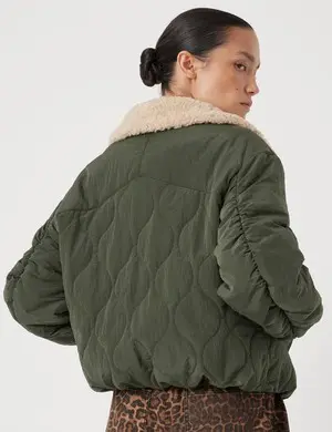 HUSH Teddy Collar Quilted Bomber