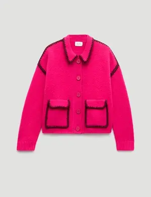 HUSH Wool Blend Shirt Jacket With Whipstitch Trim - Magenta Pink