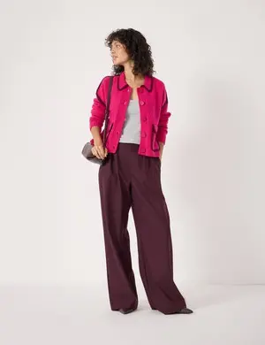 HUSH Wool Blend Shirt Jacket With Whipstitch Trim - Magenta Pink