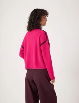 HUSH Wool Blend Shirt Jacket With Whipstitch Trim - Magenta Pink