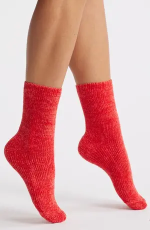 STEMS Fuzzy Chenille Crew Socks Red